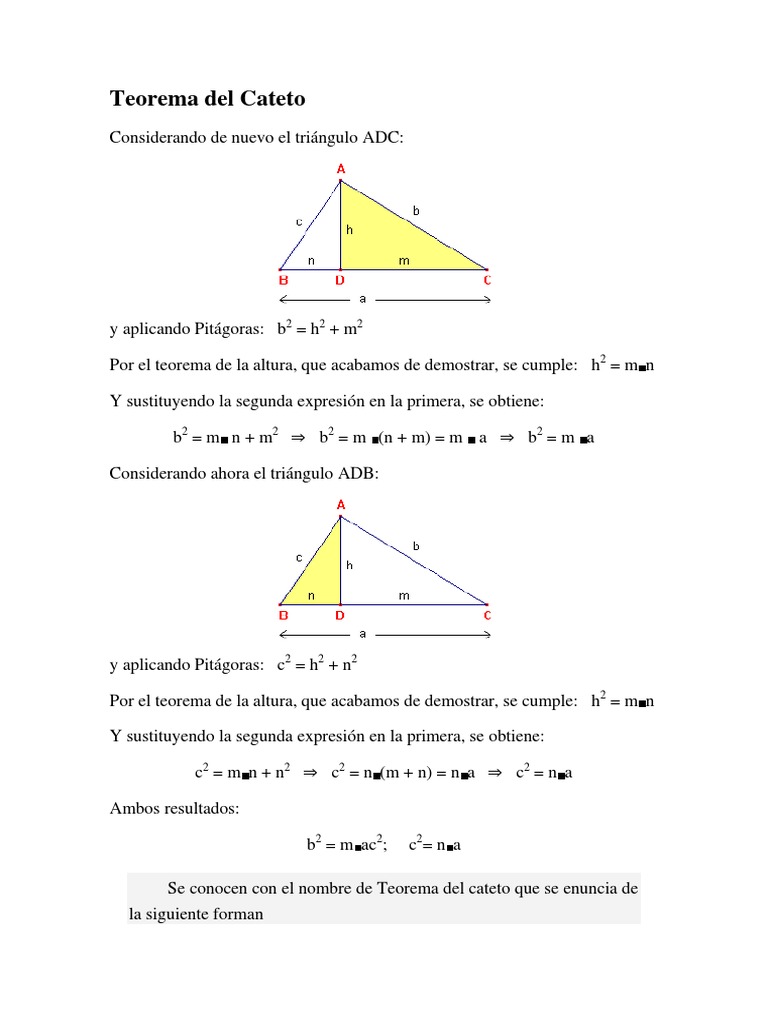 Teorema del Cateto en Triángulos Rectángulos | PDF