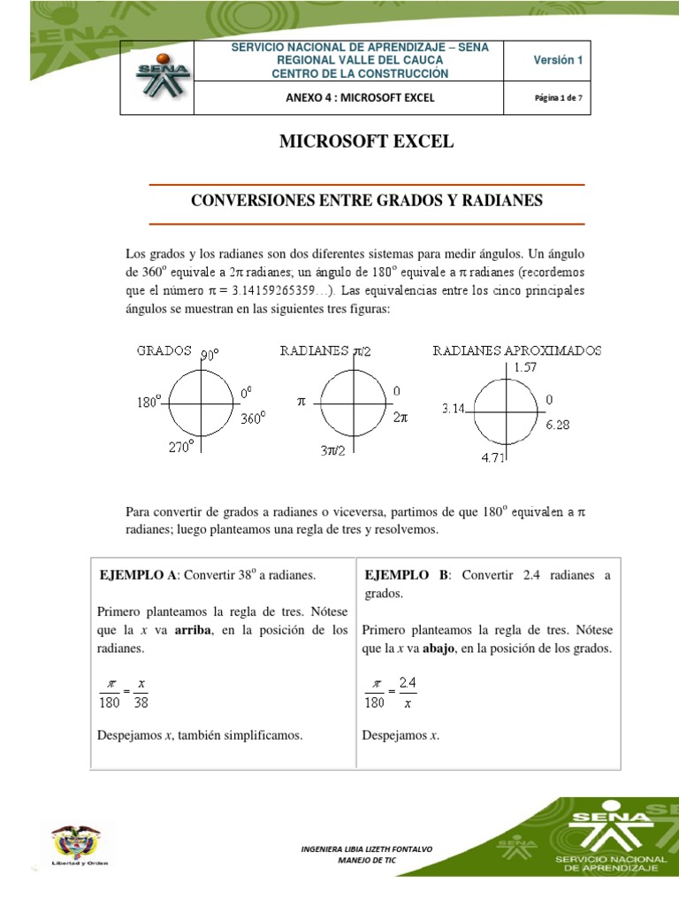 Conversión de Radianes a Grados en Excel | PDF | Trigonometría ...