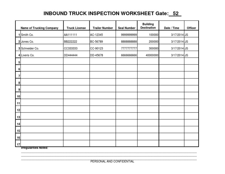 Inbound Truck Inspection Worksheet | PDF