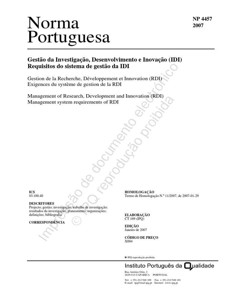NP 4457 - 2007 | PDF | Inovação | Conhecimento