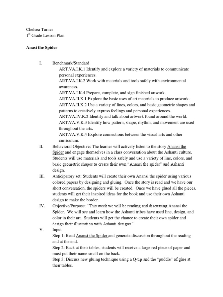 Anansi The Spider Lesson Plan | PDF | Anansi | Reading Comprehension