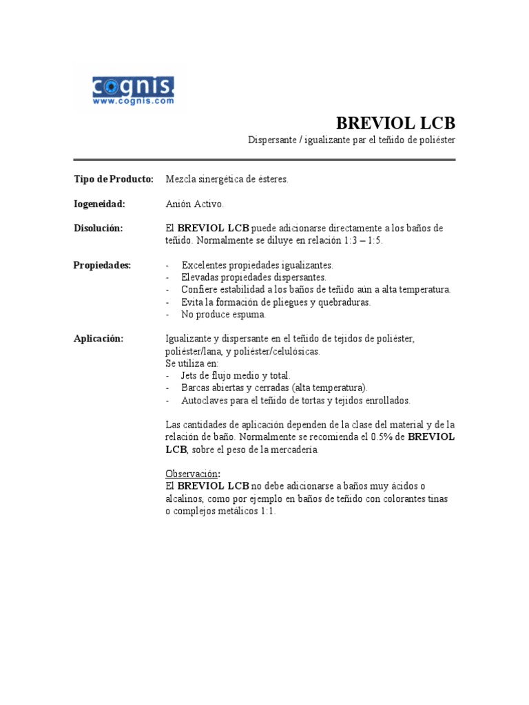 Ficha Técnica Breviol LCB | PDF
