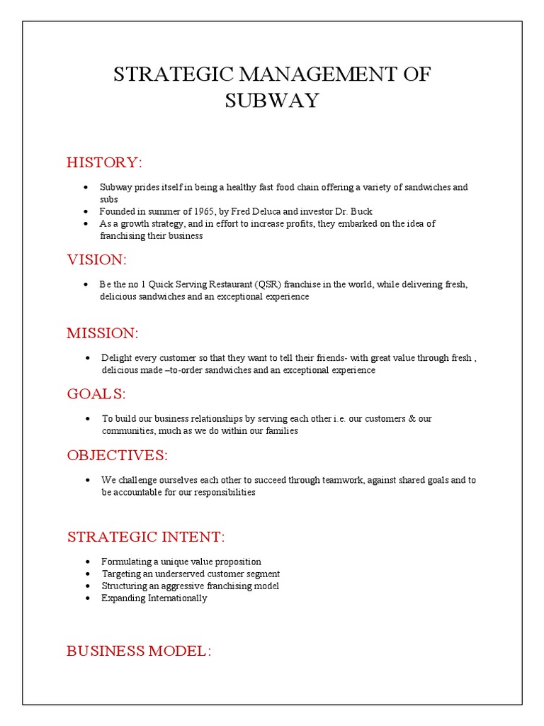 Strategic Management of Subway | PDF