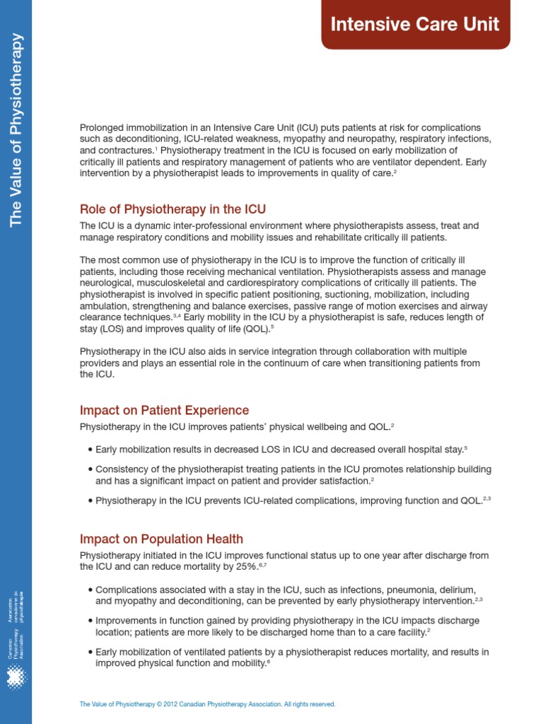 CPA TheValueOfPhysio2012 ICU-V1 | PDF | Intensive Care Medicine ...