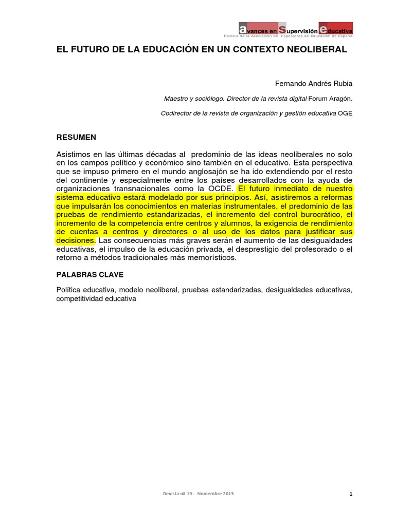 El Futuro de La Educacion | PDF | Neoliberalismo | Desigualdad social