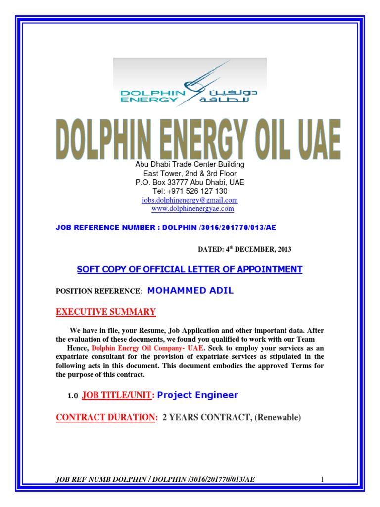 Dolphin Energy Limited Official Offer Letter. | PDF | United Arab ...