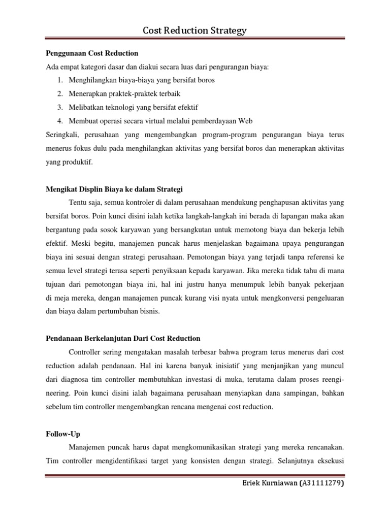 Cost Reduction Strategy | PDF