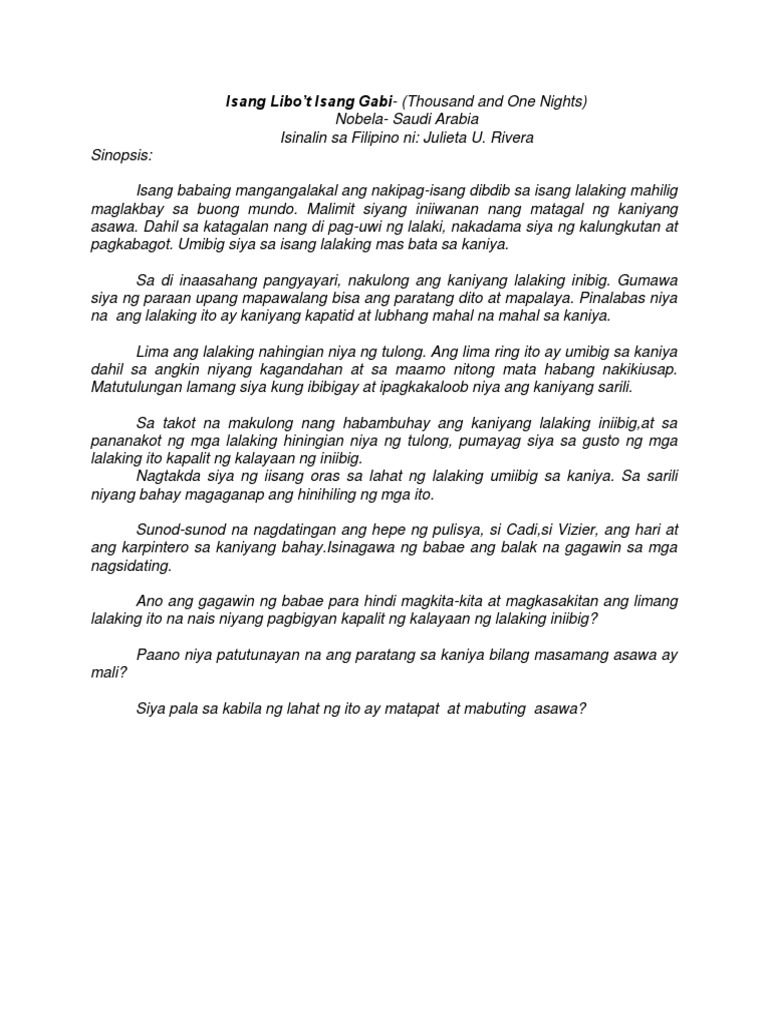 Isang Libo't Isang Gabi Sinopsis | PDF