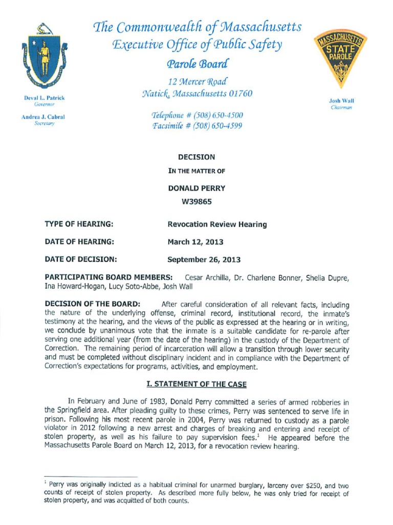 Donald Perry Parole Hearing Decision | PDF | Foreign Language Studies