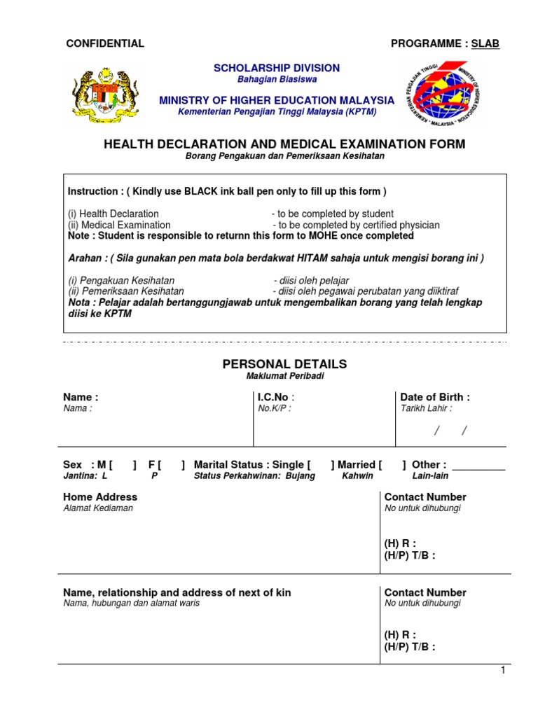 Health Declaration | Physical Examination | Medical Specialties