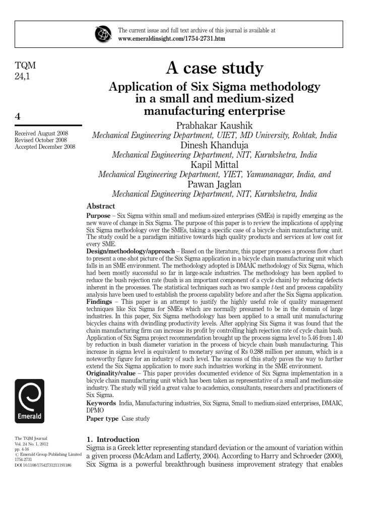 3.a Case Study Application of Six Sigma Methodology in A Small and Medium-Sized Manufacturing ...