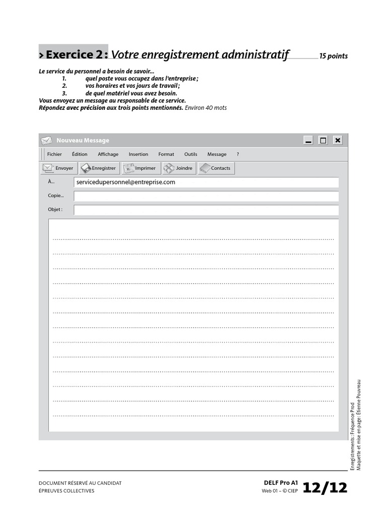 Delf Pro A1 Production Ecrite Exercice 2 | PDF