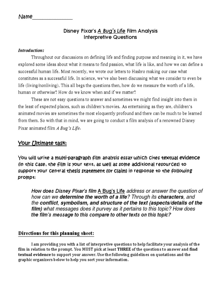 A Bugs Life Interpretive Questions | PDF | Essays | Cognitive Science