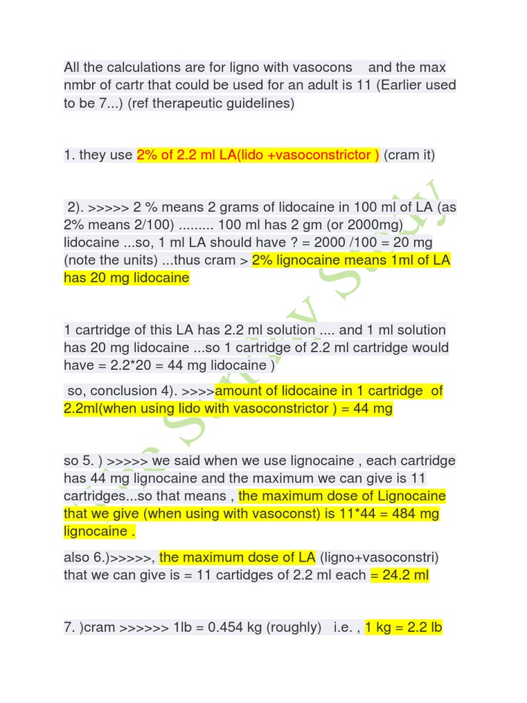 Lignocaine Dosage and Calculation Guide | PDF | Dose (Biochemistry ...
