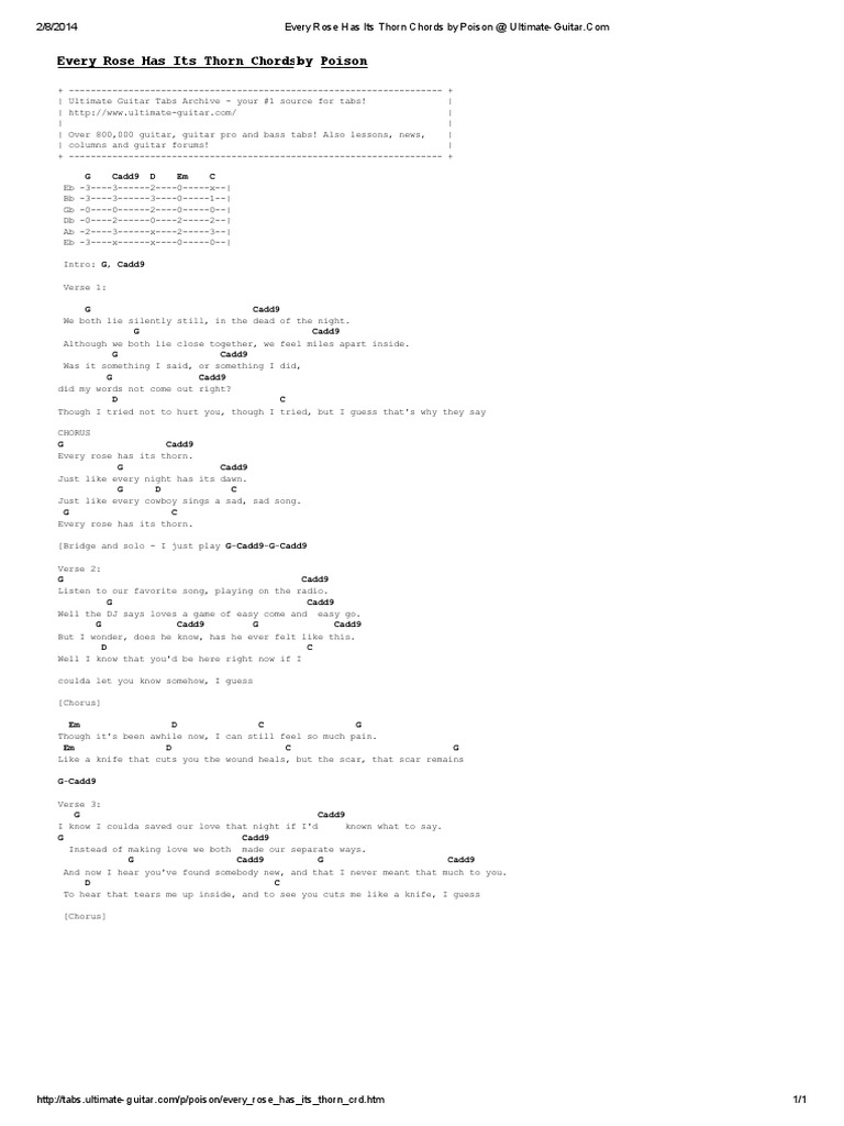 Every Rose Has Its Thorn Chords by Poison at Ultimate-Guitar | PDF