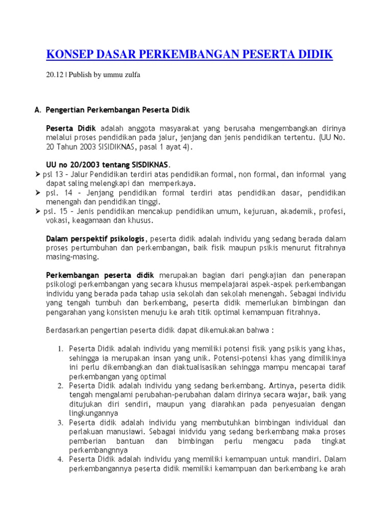 Konsep Dasar Perkembangan Peserta Didik | PDF