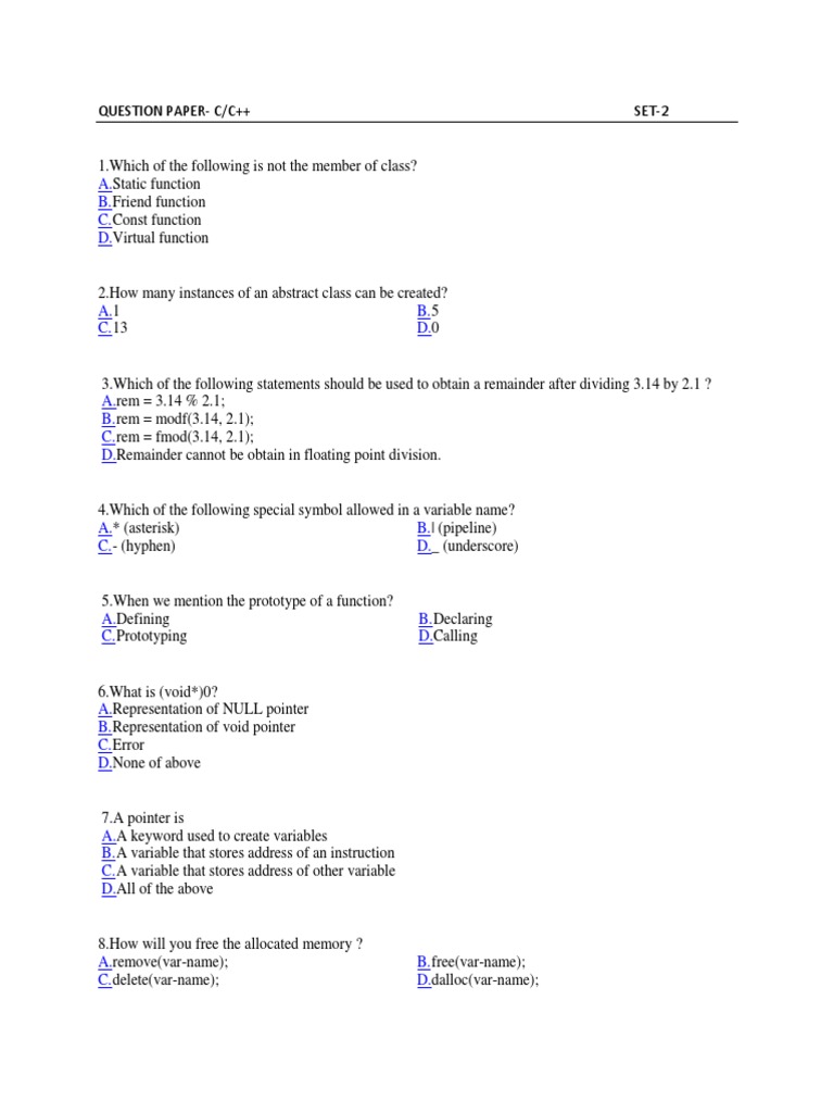 C C Programming Questions On Classes Constructors Destructors Overloading And Memory
