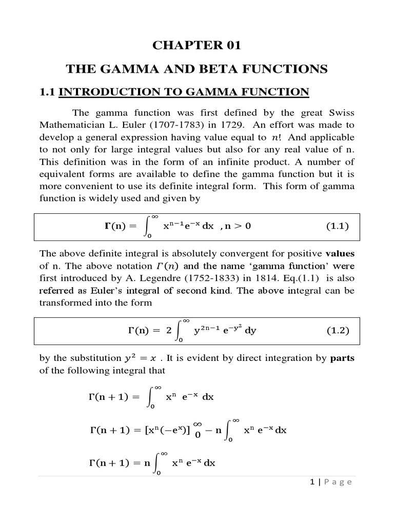 Chapter 01 The Gamma And Beta Functions Pdf Integral Function Mathematics
