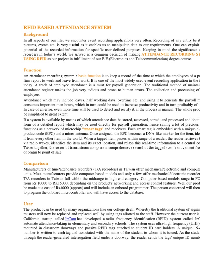 Rfid Based Attendance System | PDF | Radio Frequency Identification ...