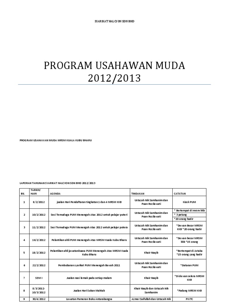 Program Usahawan Muda 2012 | PDF