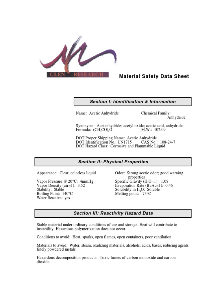 Material Safety Data Sheet: Section I: Identification & Information ...