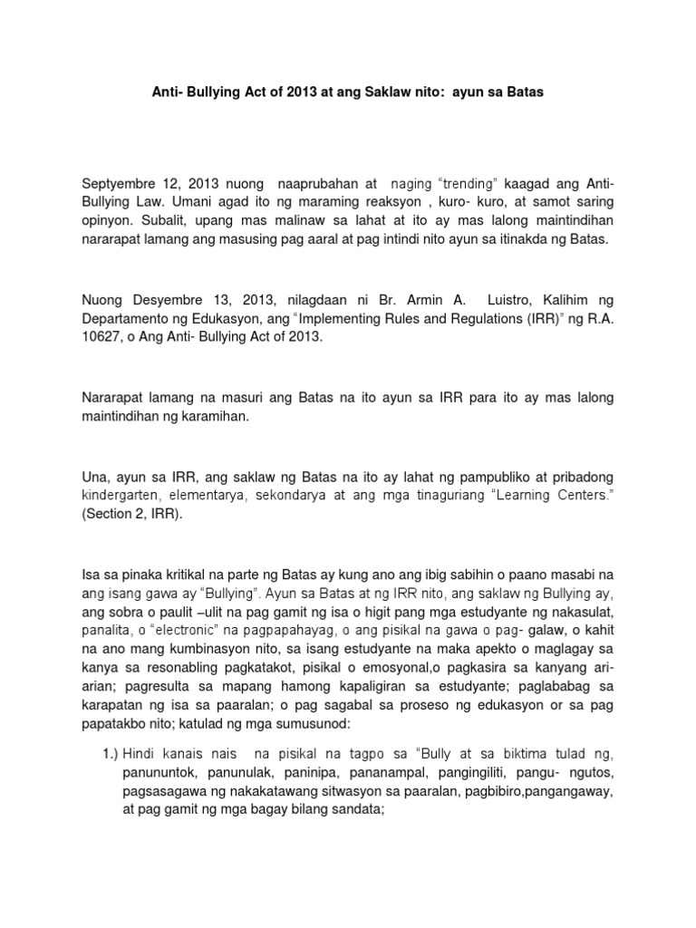 Anti Bully Filipino Version | PDF