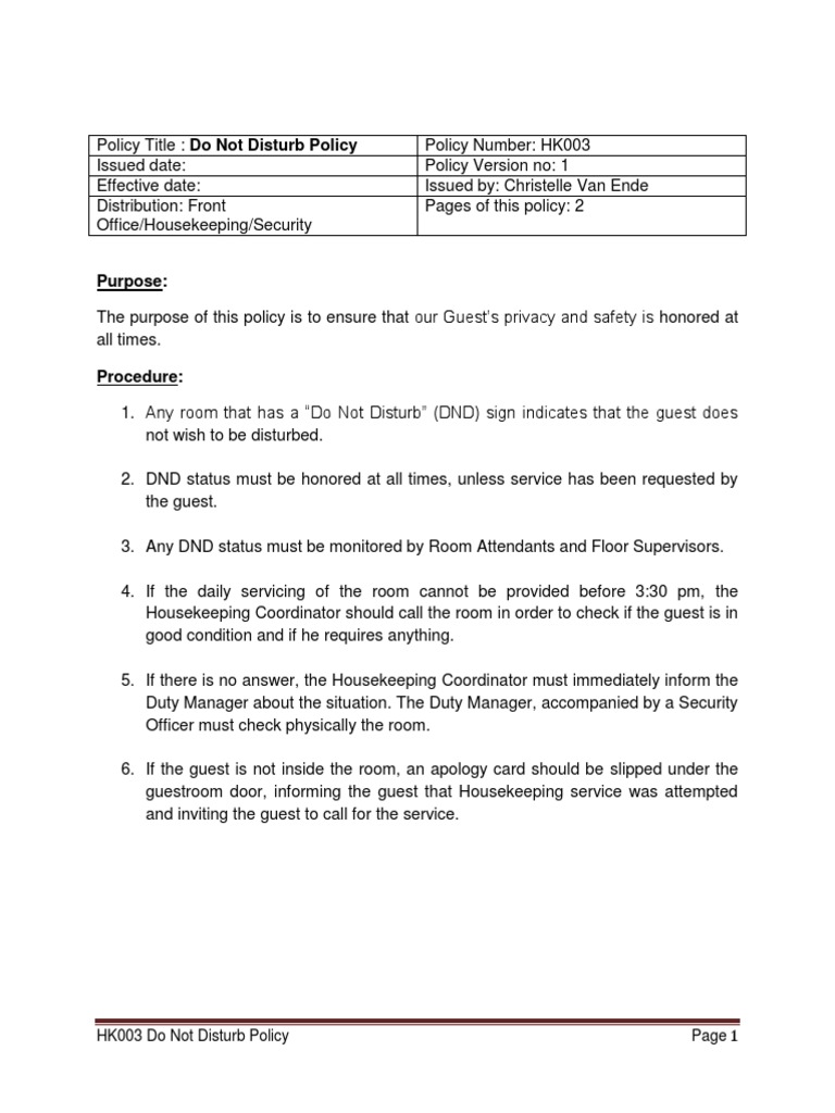 HK003 - Do Not Disturb Policy | PDF | Social Science