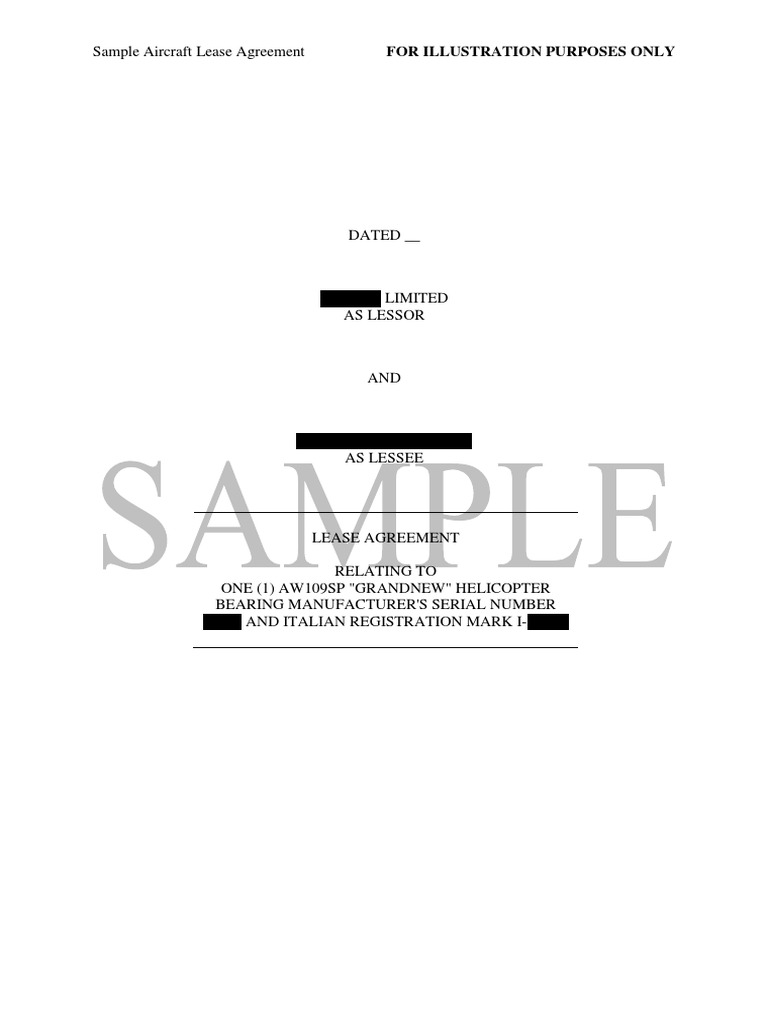 Sample Aircraft Lease Agreement - For Illustration Purposes Only | PDF ...