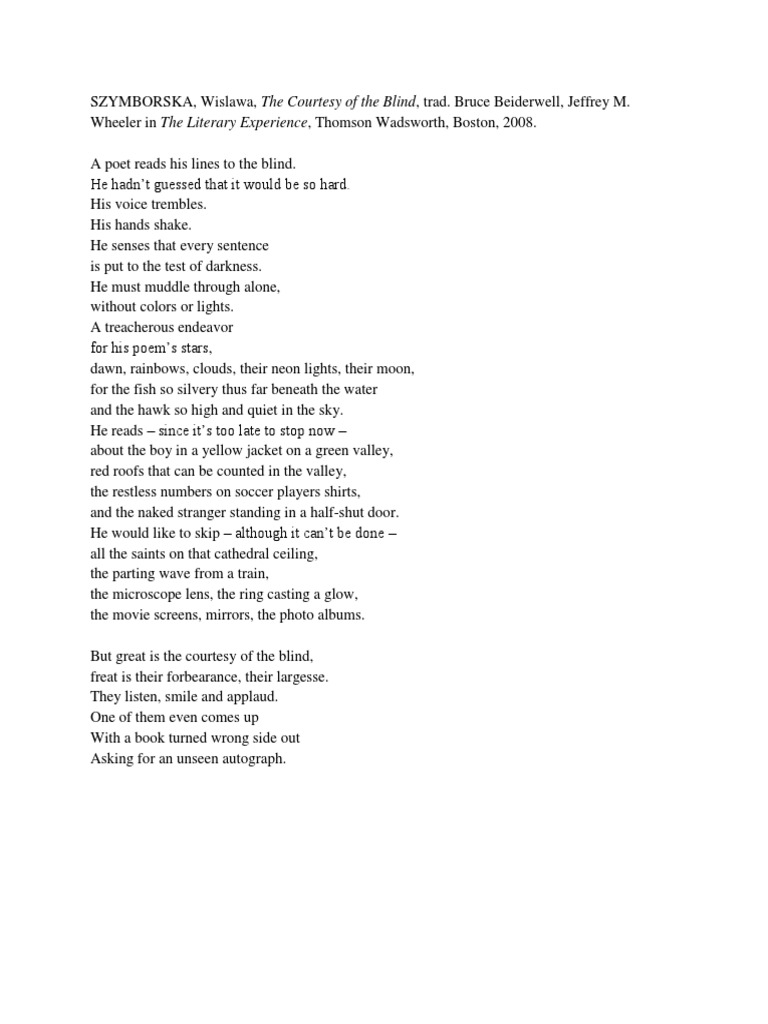 The Courtesy of the Blind Poem | PDF | Poetry | Classics