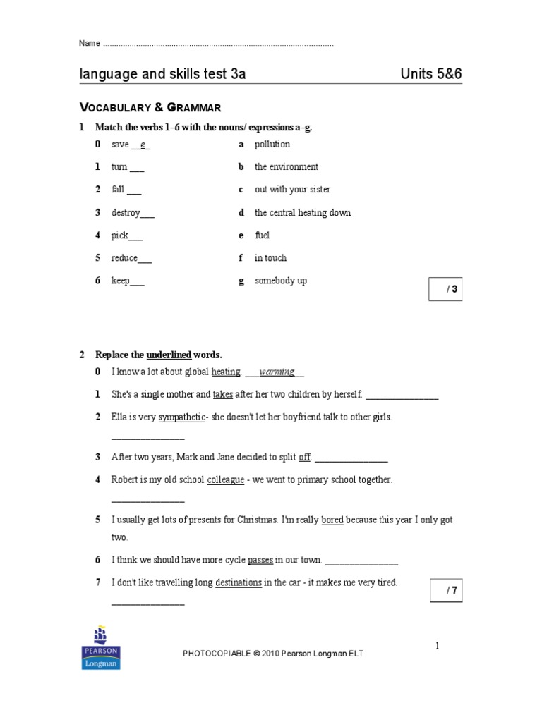 Language and Skills Test 3A | PDF | Linguistics | Linguistic Typology