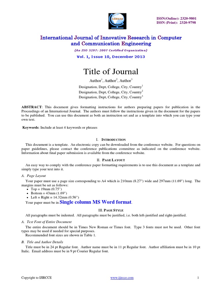IJIRCCE Paper Template | PDF | International Standard Serial Number | Text