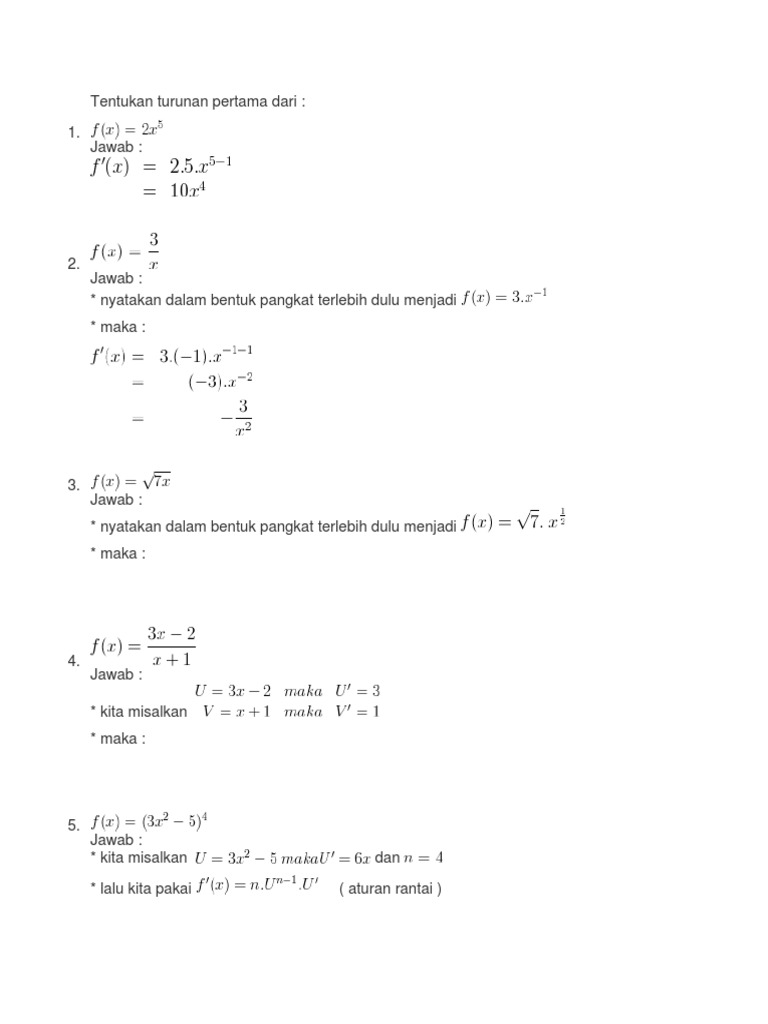 Tentukan Turunan Pertama Dari | PDF