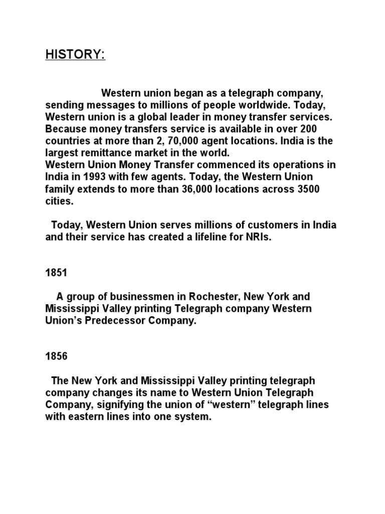 History of Western Union Money Transfer | PDF | Western Union | Telegraphy