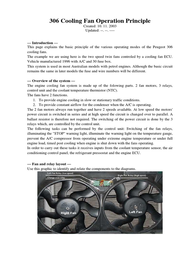 306 Cooling Fan Operation Principle | PDF | Relay | Air Conditioning