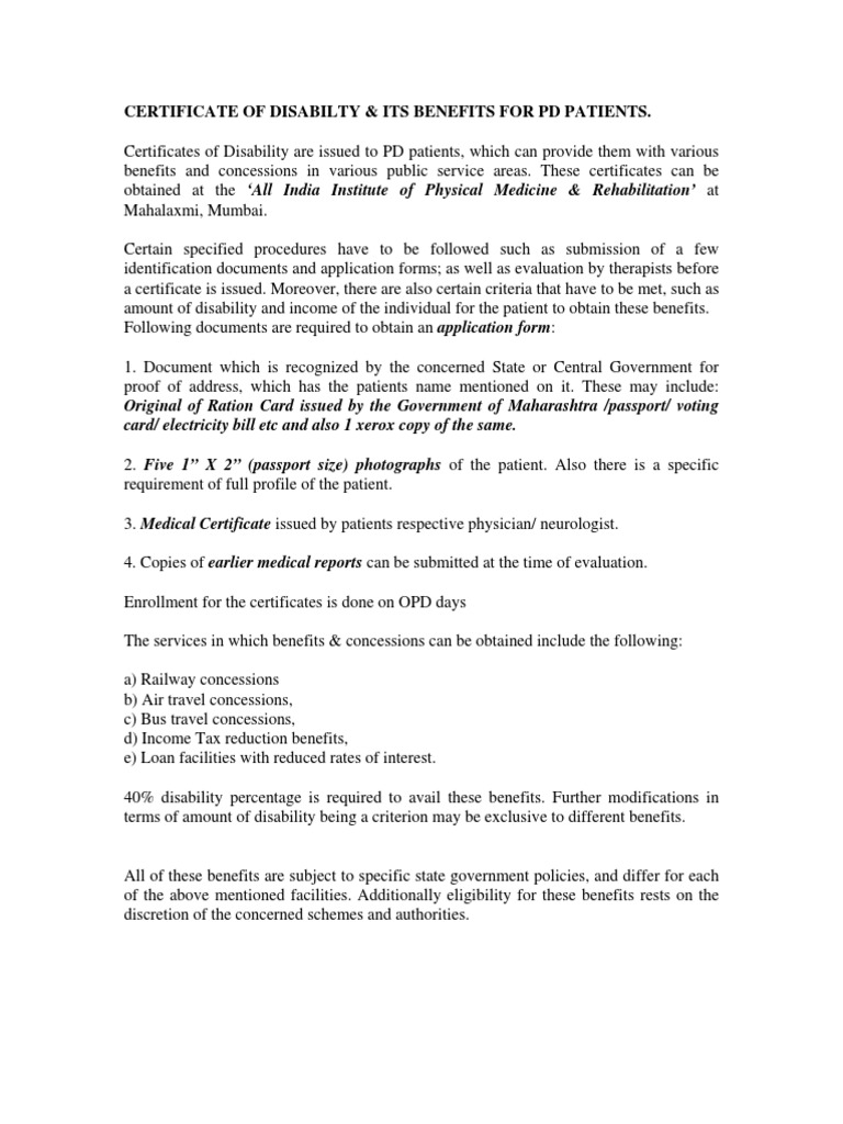 Certificate of Disabilty | PDF | Disability | Physical Therapy