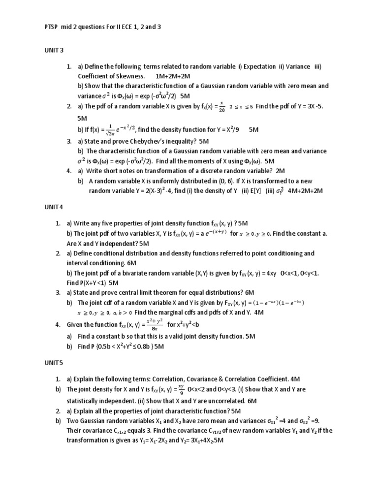 PTSP Mid 2 Questions | PDF | Probability Density Function | Correlation And Dependence