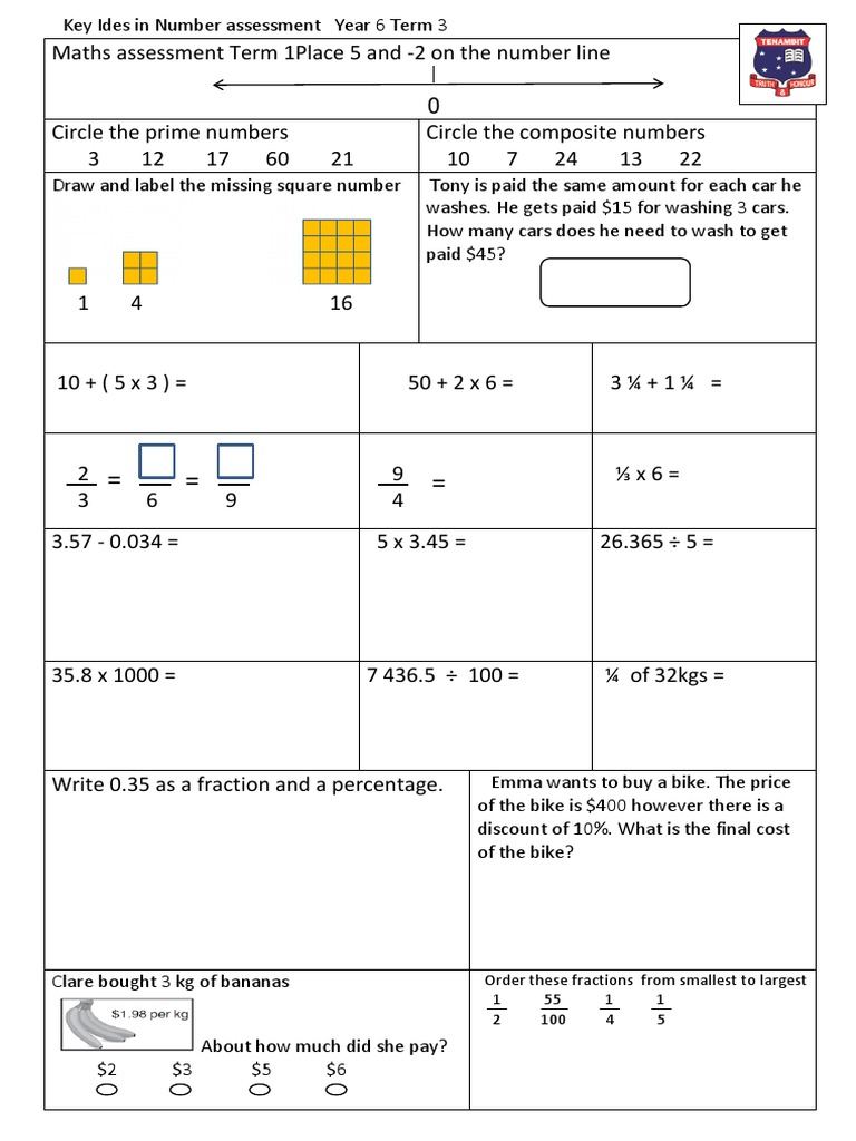 Tenambit PS Maths Assessment Year 6 Term 3 | PDF | Decimal | Fraction ...