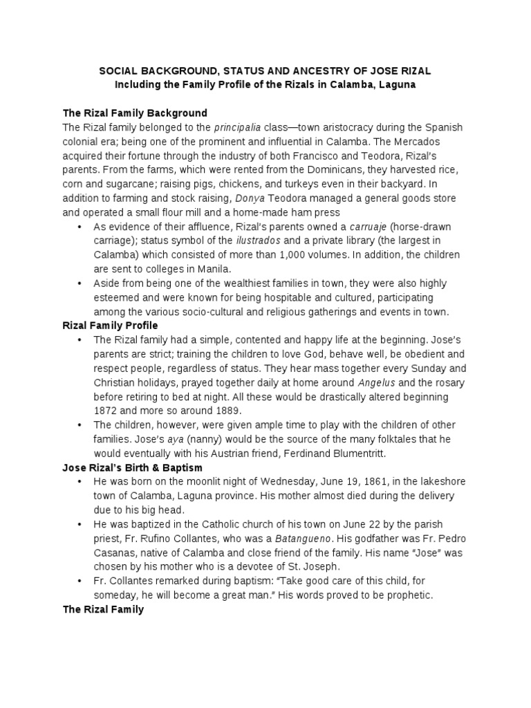 Social Background of Rizal Family | PDF