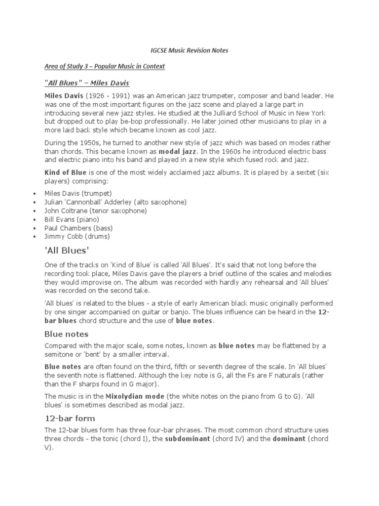 IGCSE Music Revision Notes | PDF | Song Structure | Chord (Music)