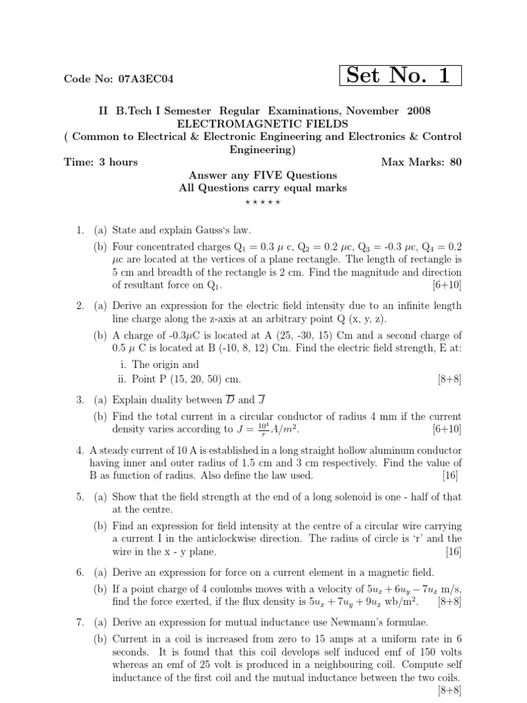 EMF Regular Jntu Question Papers 2008 | PDF | Inductance | Magnetic Field