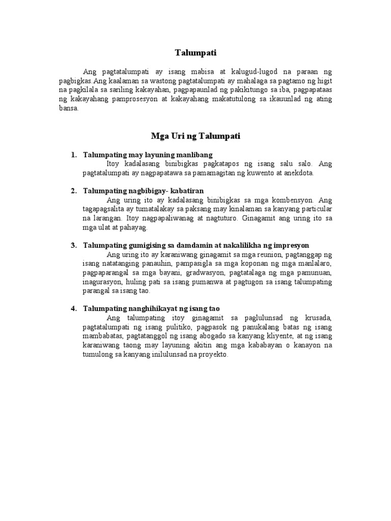 Halimbawa Ng Talumpati