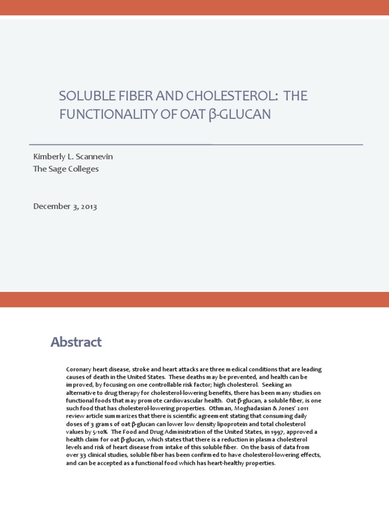 Soluble Fiber And Cholesterol: The Functionality Of Oat Β-Glucan | PDF ...