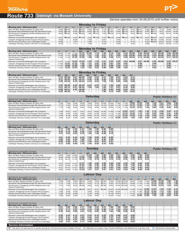 BUS 733 Timetable | PDF | Holidays | Observances