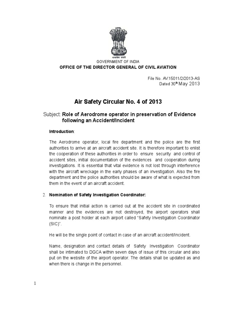 Role of Aerodrome Operator in Preservation of Evidence Following An ...