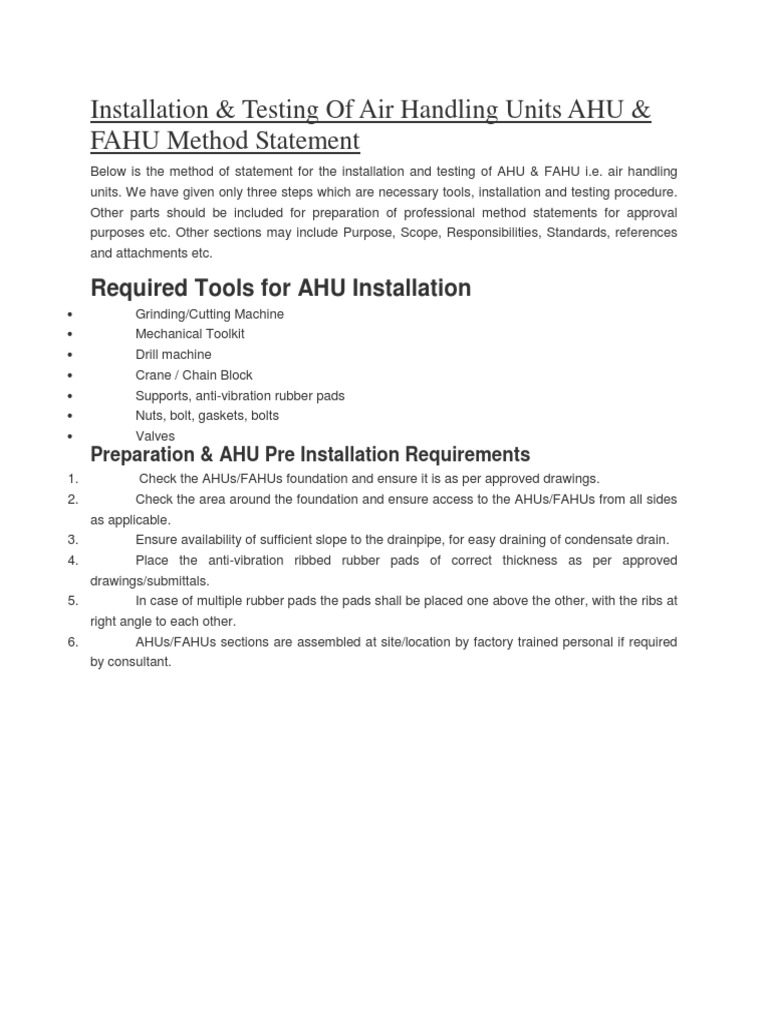Installation of AHU | PDF | Duct (Flow) | Pipe (Fluid Conveyance)