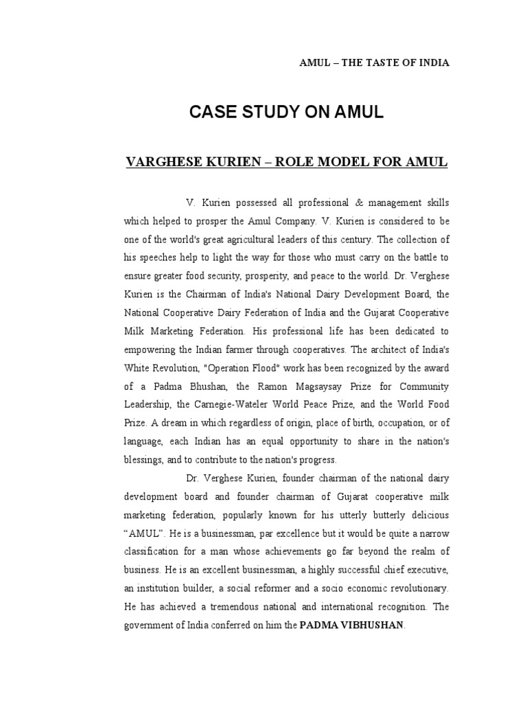 Case Study On AMUL | PDF | Supply Chain | Margarine