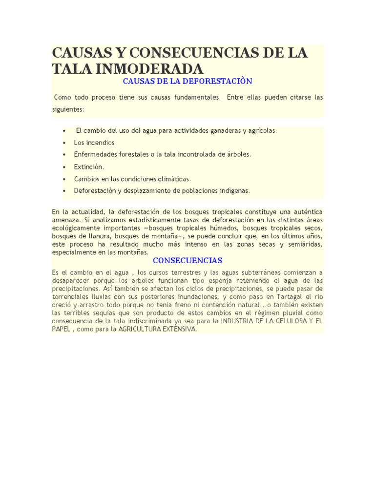 Causas y Consecuencias de La Tala Inmoderada | PDF