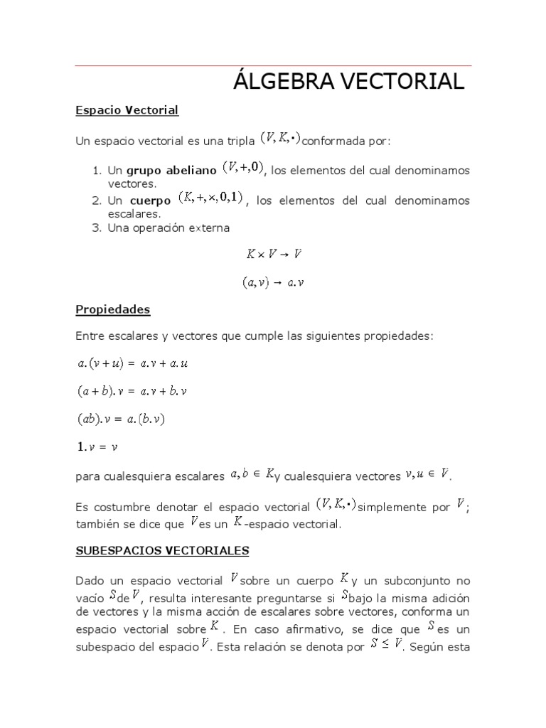 ÁLGEBRA VECTORIAL Wiki | PDF | Espacio vectorial | Mapa lineal