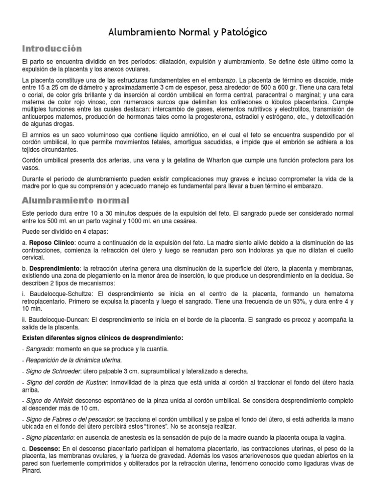 Alumbramiento: Normal y Patológico | PDF | Placenta | Parto