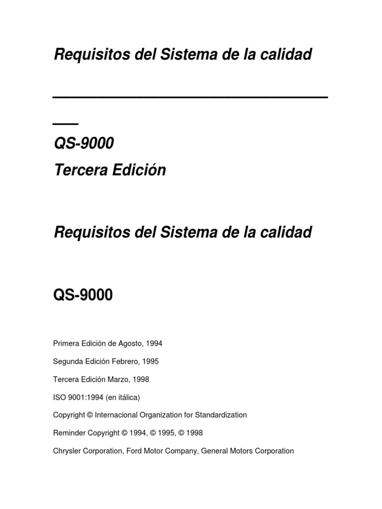 Requisitos Del Sistema de La Calidad QS9000 | PDF | Calidad (comercial ...